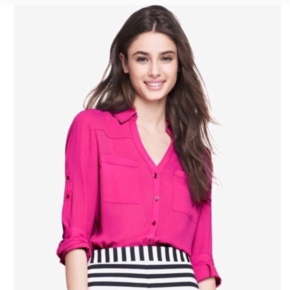 Express | Tops | Express Magenta Berry Portofino Shirt | Poshmark